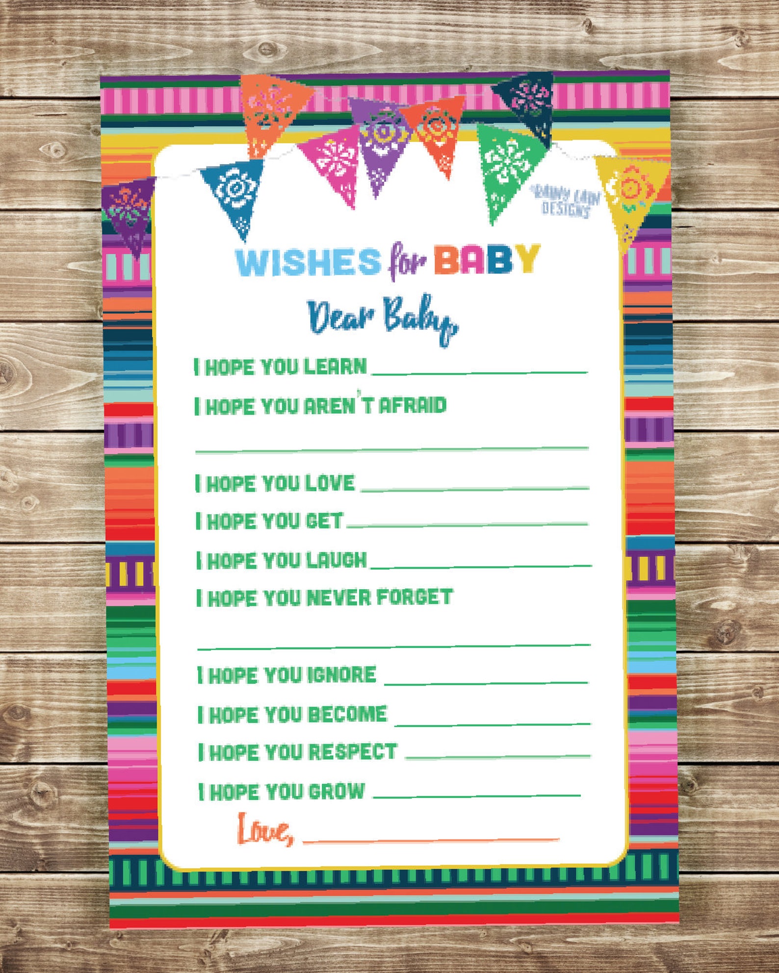 Wishes for Baby, Dear Baby Printable, Fiesta Baby Shower, Baby Fiesta ...