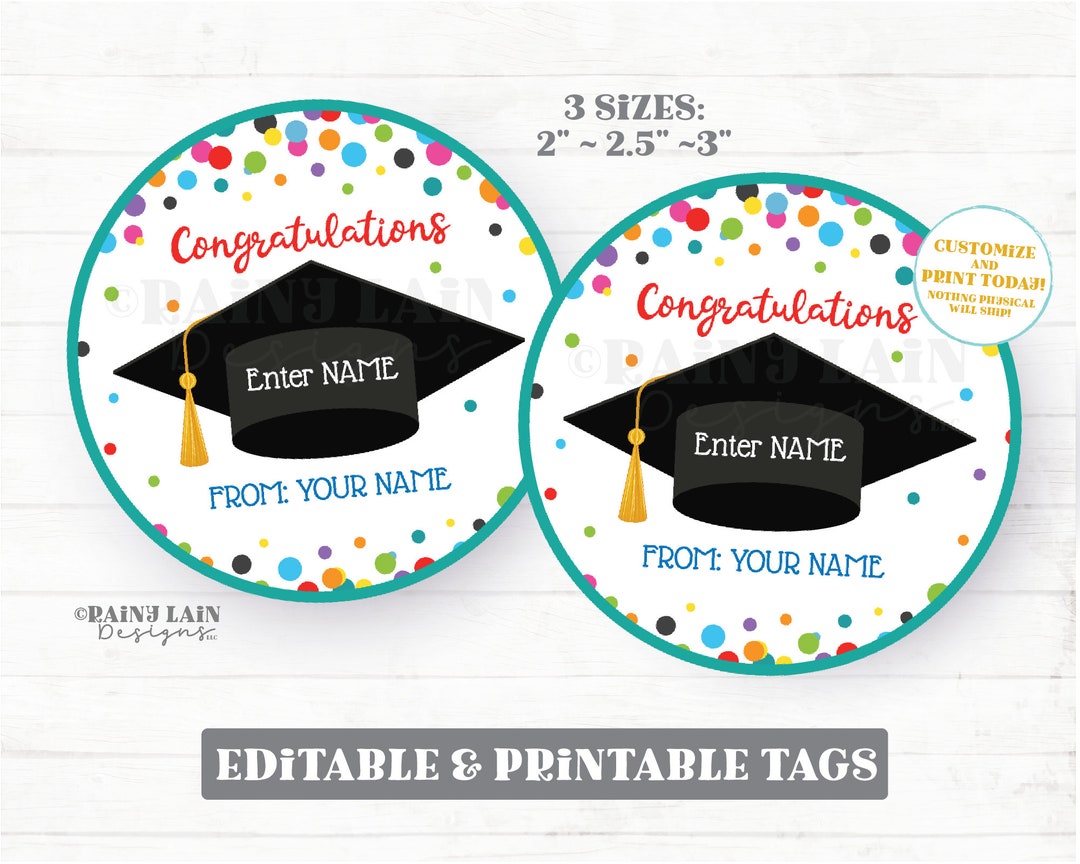 Graduation Gift Tag Congratulations Class of Personalize Editable Round ...