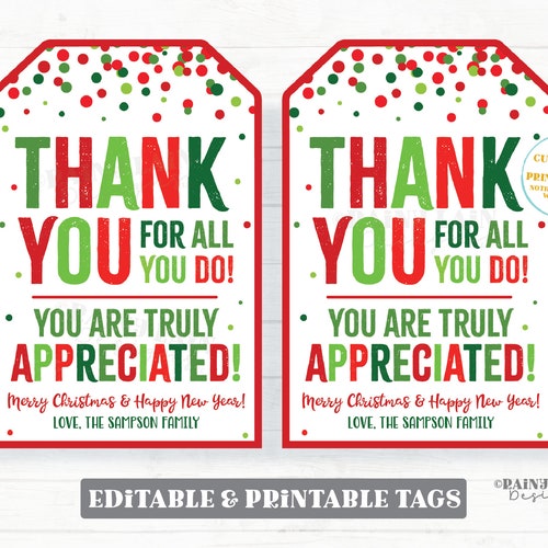 Christmas Chocolate Thank You Tag Holiday Appreciation Gift - Etsy