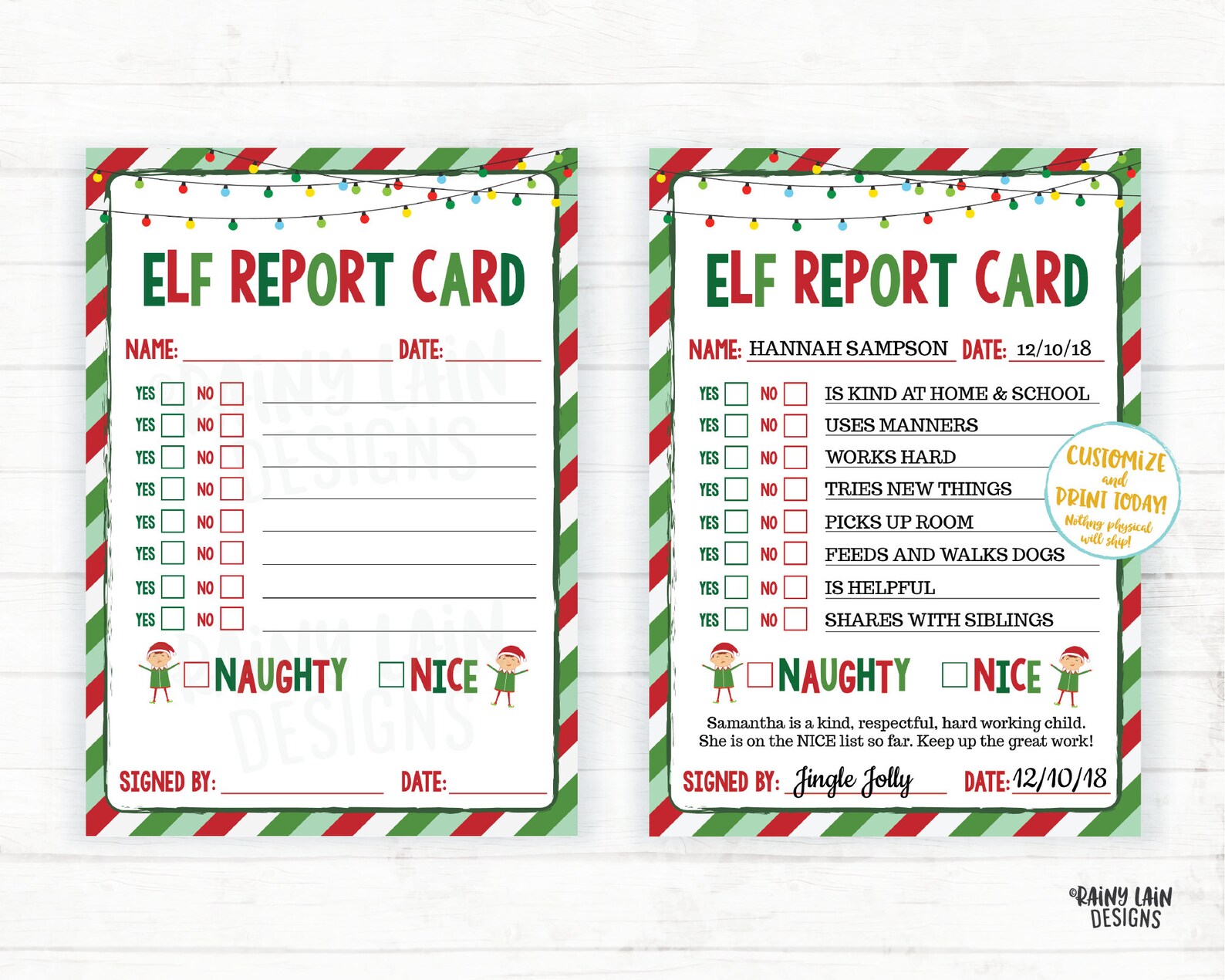 Editable Elf Report Card Printable Elf Report Official North Pole ...
