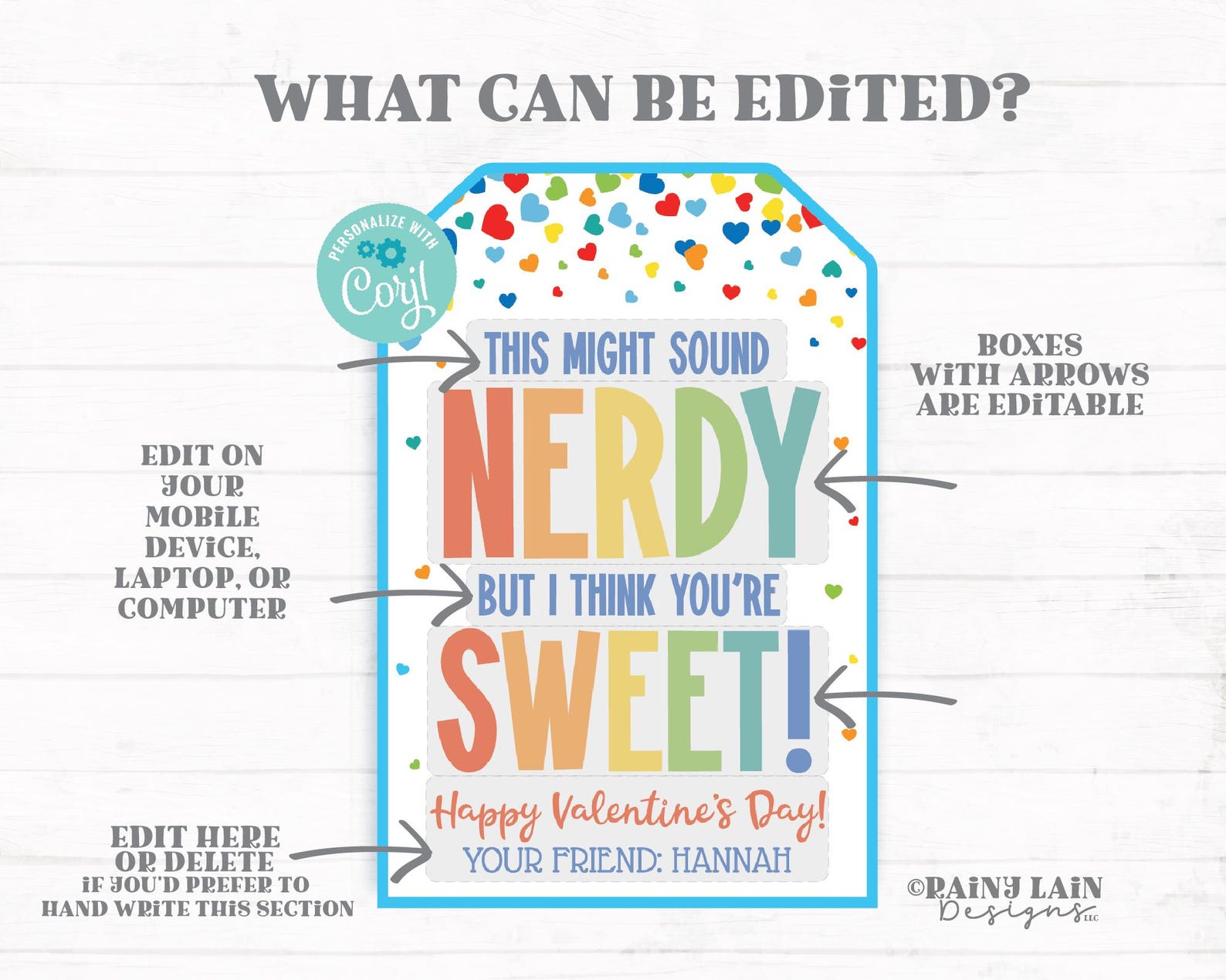 Nerd Valentines Day Gift Tag, Cute Nerdy Valentine, Candy Valentine Tag ...