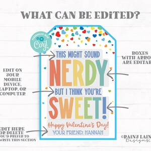Nerd Valentines Day Gift Tag, Cute Nerdy Valentine, Candy Valentine Tag ...