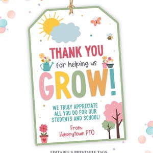 Teacher Appreciation Week Gift Tag, Grow Theme, Spring Garden Theme ...
