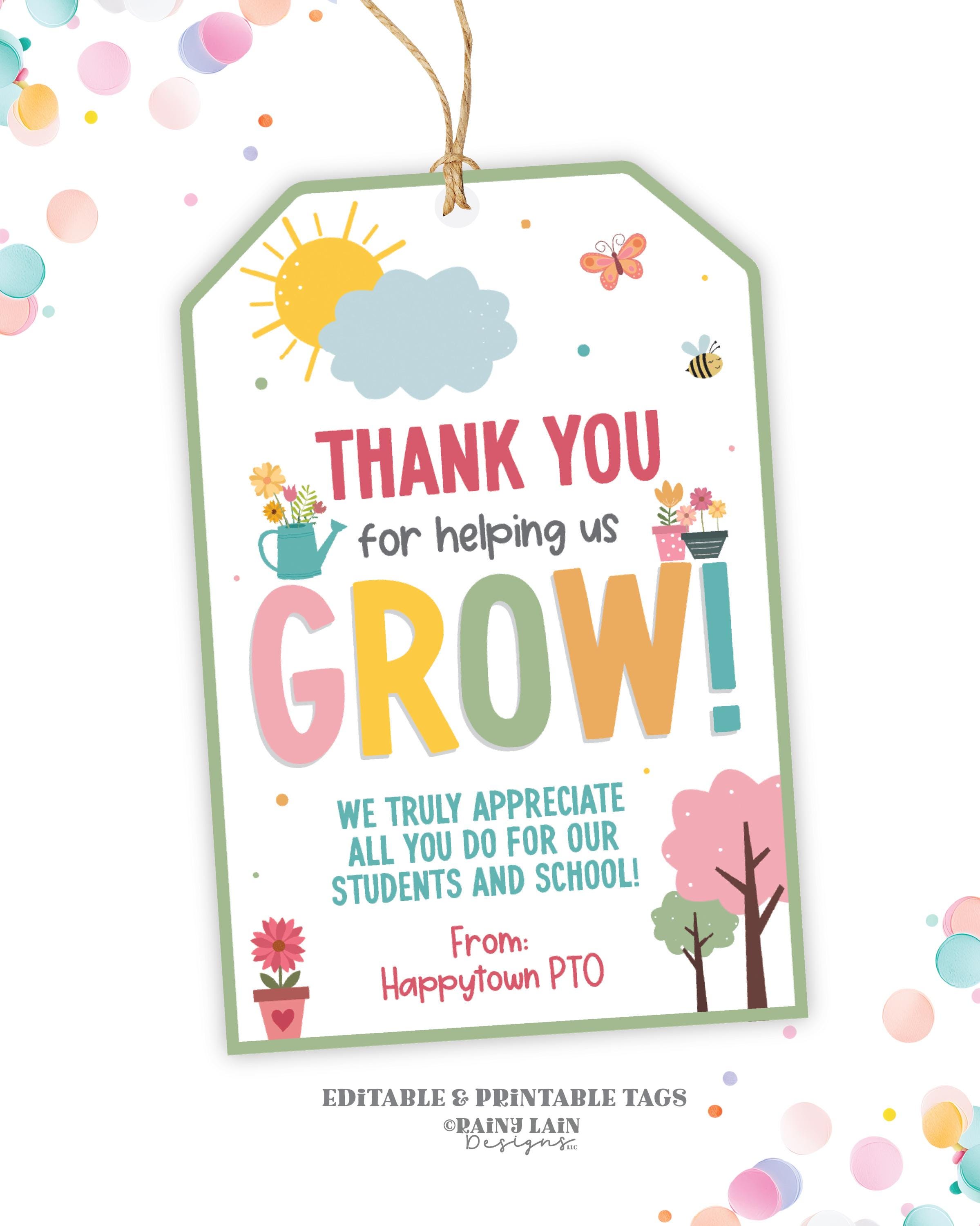 Teacher Appreciation Week Gift Tag, Grow Theme, Spring Garden Theme ...