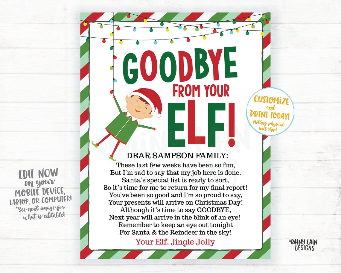Goodbye From Your Elf, Elf Goodbye Letter, Christmas Elf Letter ...