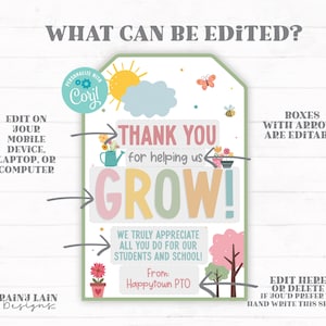 Teacher Appreciation Week Gift Tag, Grow Theme, Spring Garden Theme ...