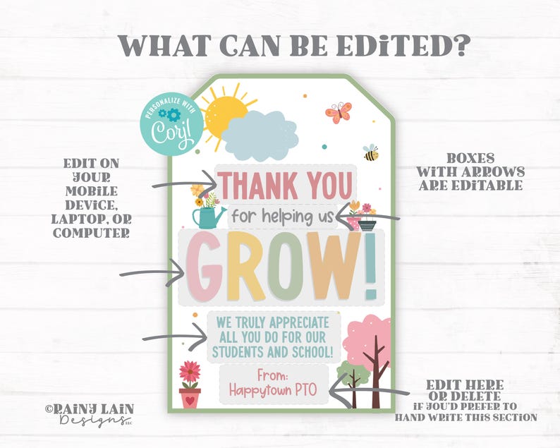 Teacher Appreciation Week Gift Tag, Grow Theme, Spring Garden Theme ...