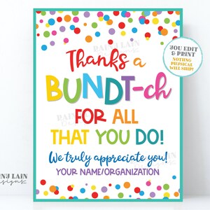 Thanks a Bundtch Sign, We Appreciate You Bundt-ch Bundt Cake, Employee ...