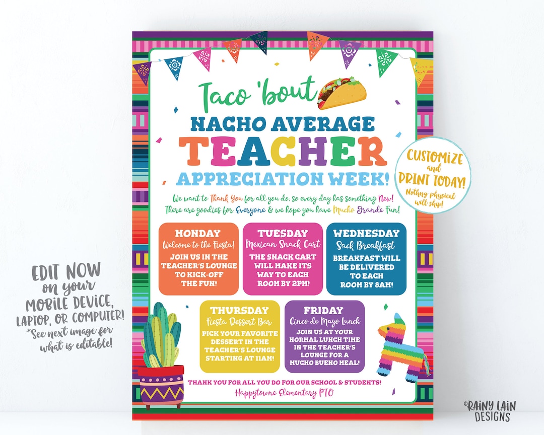 Editable Teacher Appreciation Week Schedule, Teacher Appreciation ...