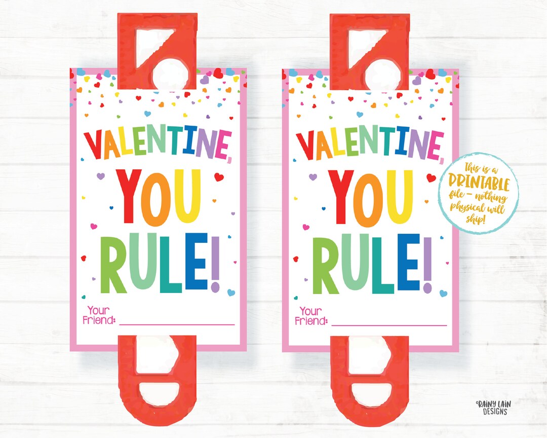 You Rule Valentine, Ruler Valentine Tags, Tracing Ruler, Preschool ...