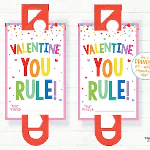 You Rule Valentine, Ruler Valentine Tags, Tracing Ruler, Preschool ...