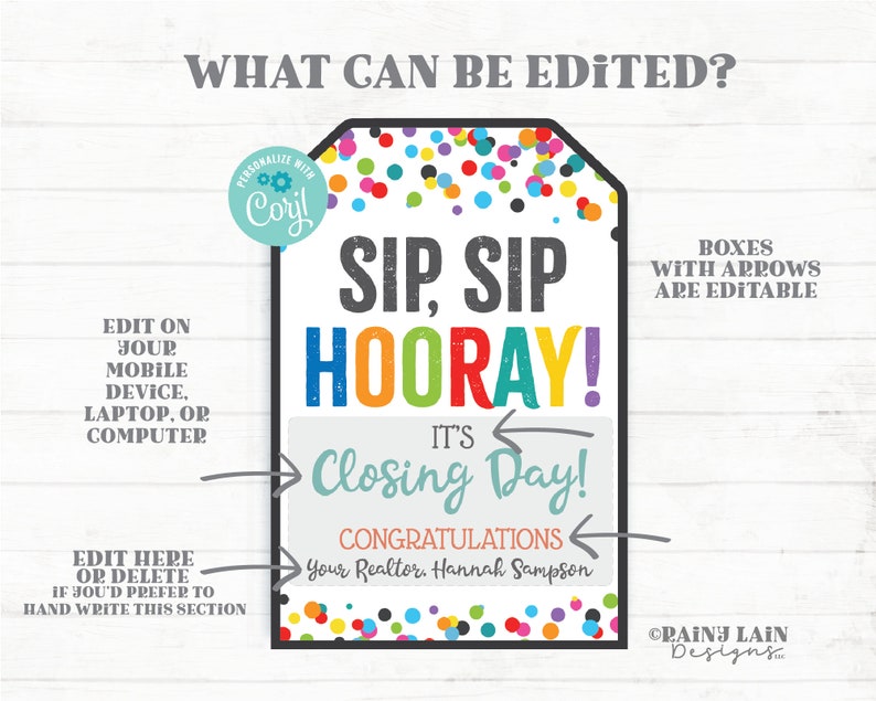 Sip Sip Hooray It's Closing Day Tags Realtor Client Gift - Etsy