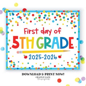 First Day of 5th Grade Sign Back to School Printable 1st Day of Fifth ...