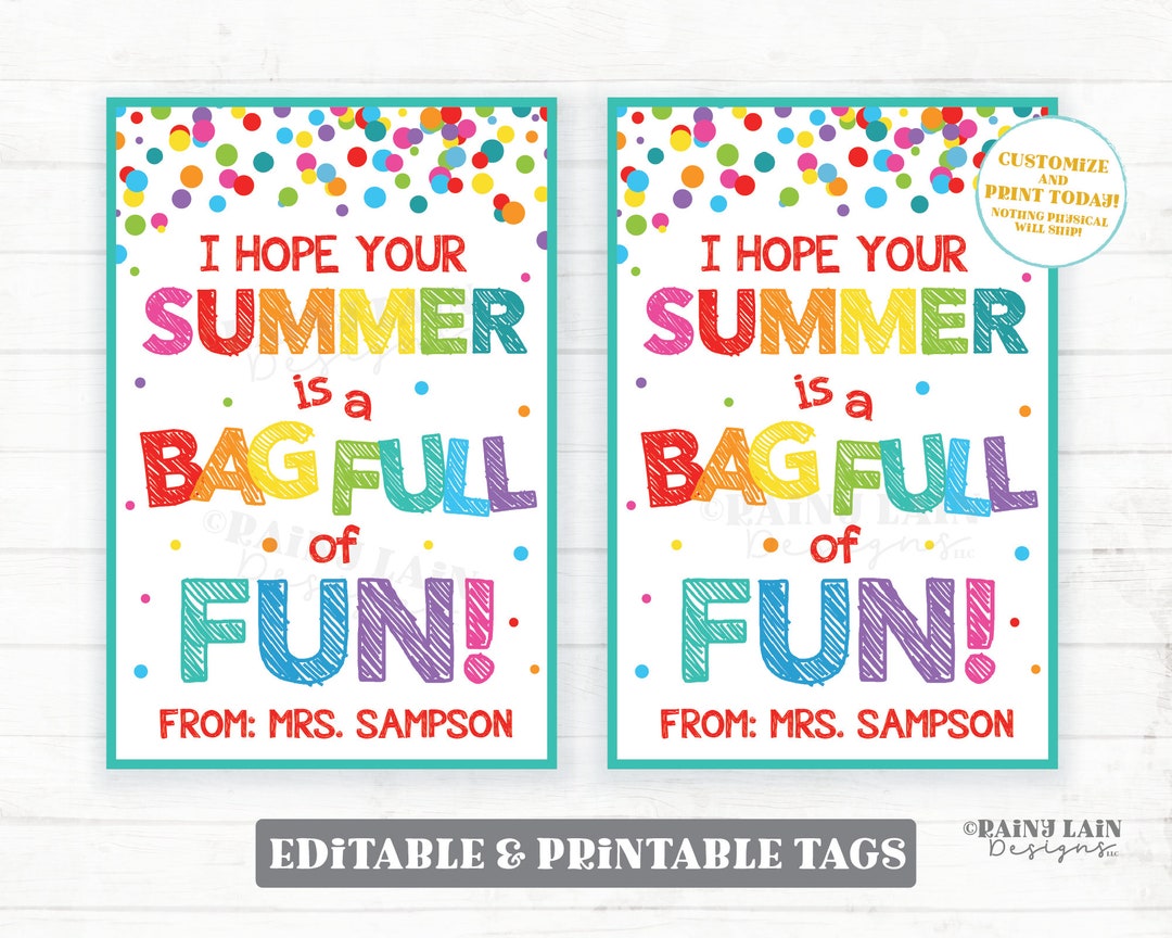 Hope Your Summer is Bag Full of Fun Tag End of School Year Summer ...