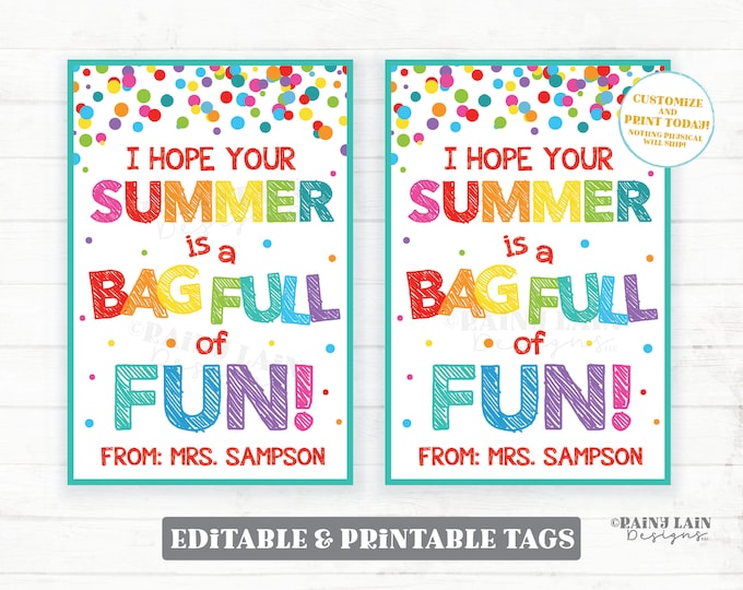 PERSONALIZED Summer Theme Kids Party Favor Handout | End of Year Kids ...