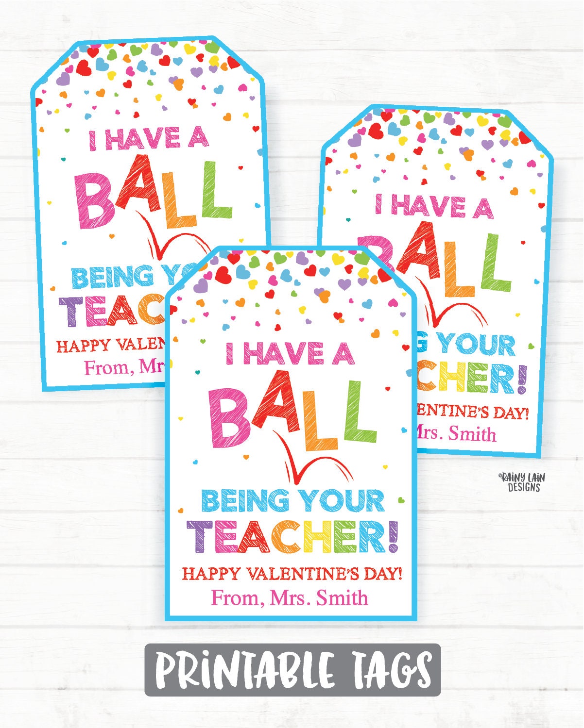 I Have a Ball Being Your Teacher Valentine Tags Blue Bouncy - Etsy
