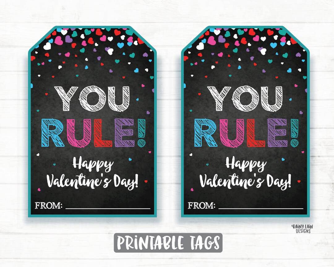 You Rule Valentine, Ruler Valentine Tags, Chalkboard, Preschool ...