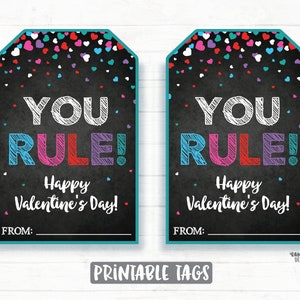 You Rule Valentine, Ruler Valentine Tags, Chalkboard, Preschool ...