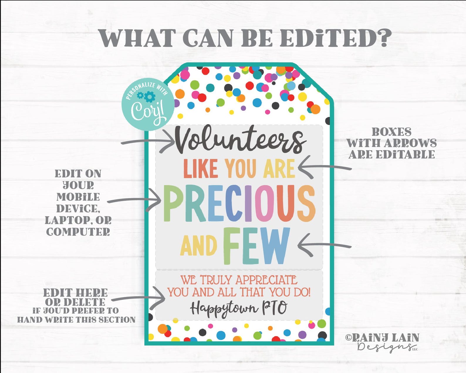 Volunteers Like You Are Precious and Few Editable Gift Tag ...