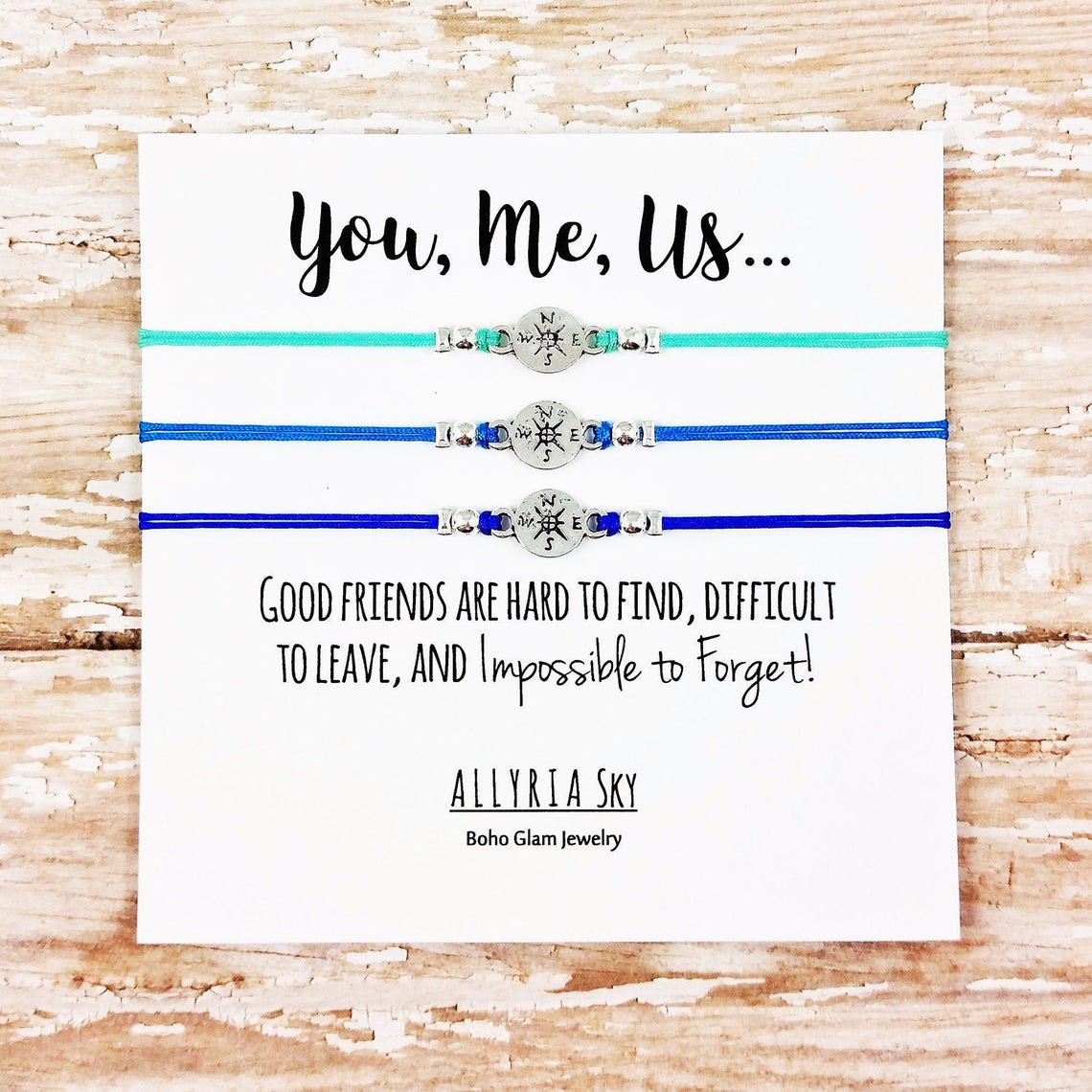 Set of Three Charm Friendship Bracelets With "you, Me, Us" Card | Best ...