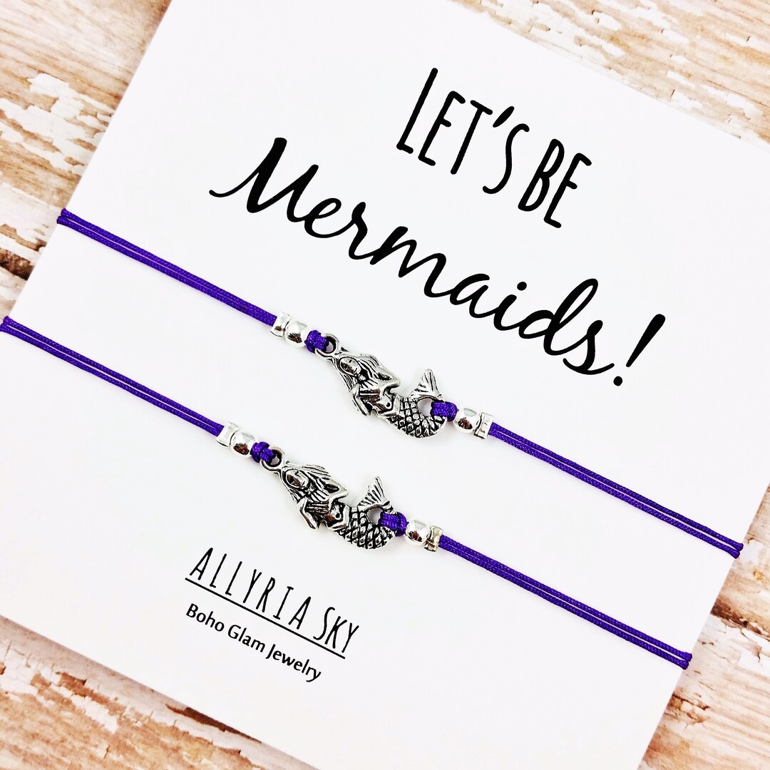 Set of Two Silver Friendship Bracelets With "let's Be Mermaids" Card ...