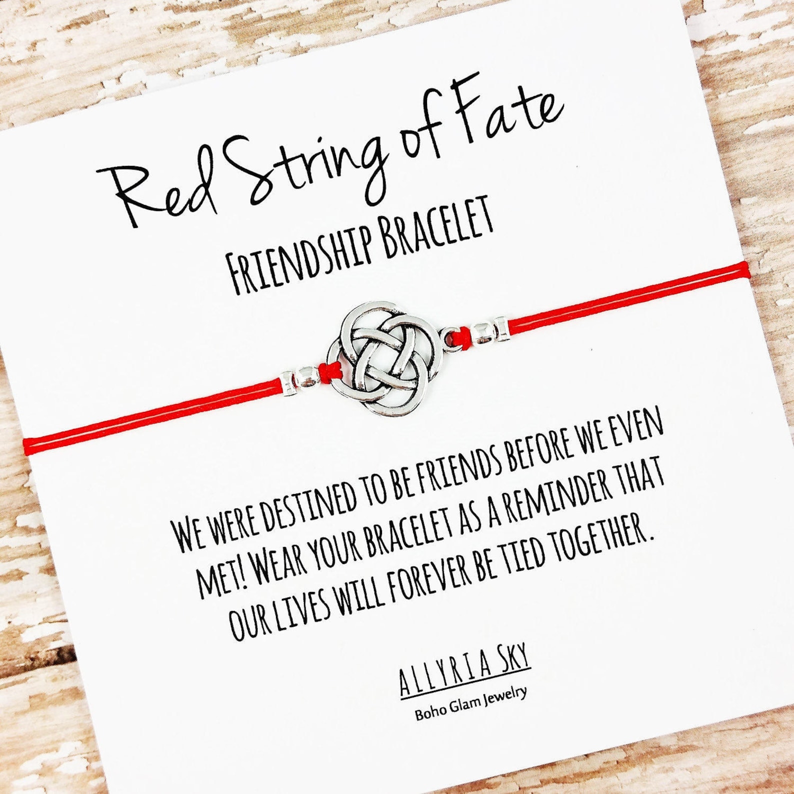 Friendship Bracelet With red String of Fate Card | Etsy