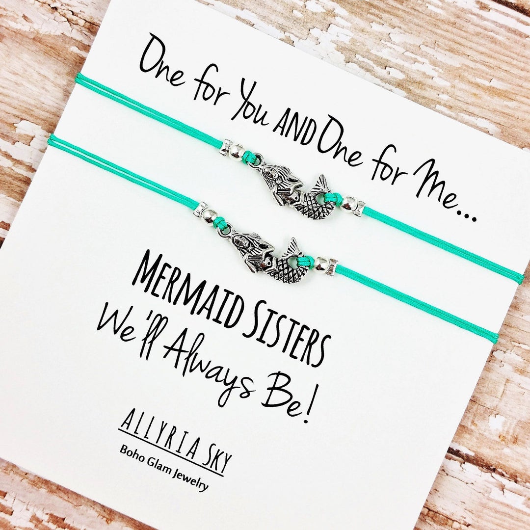 Set of Two Silver Mermaid Friendship Bracelets | Mermaid Jewelry | BFF ...