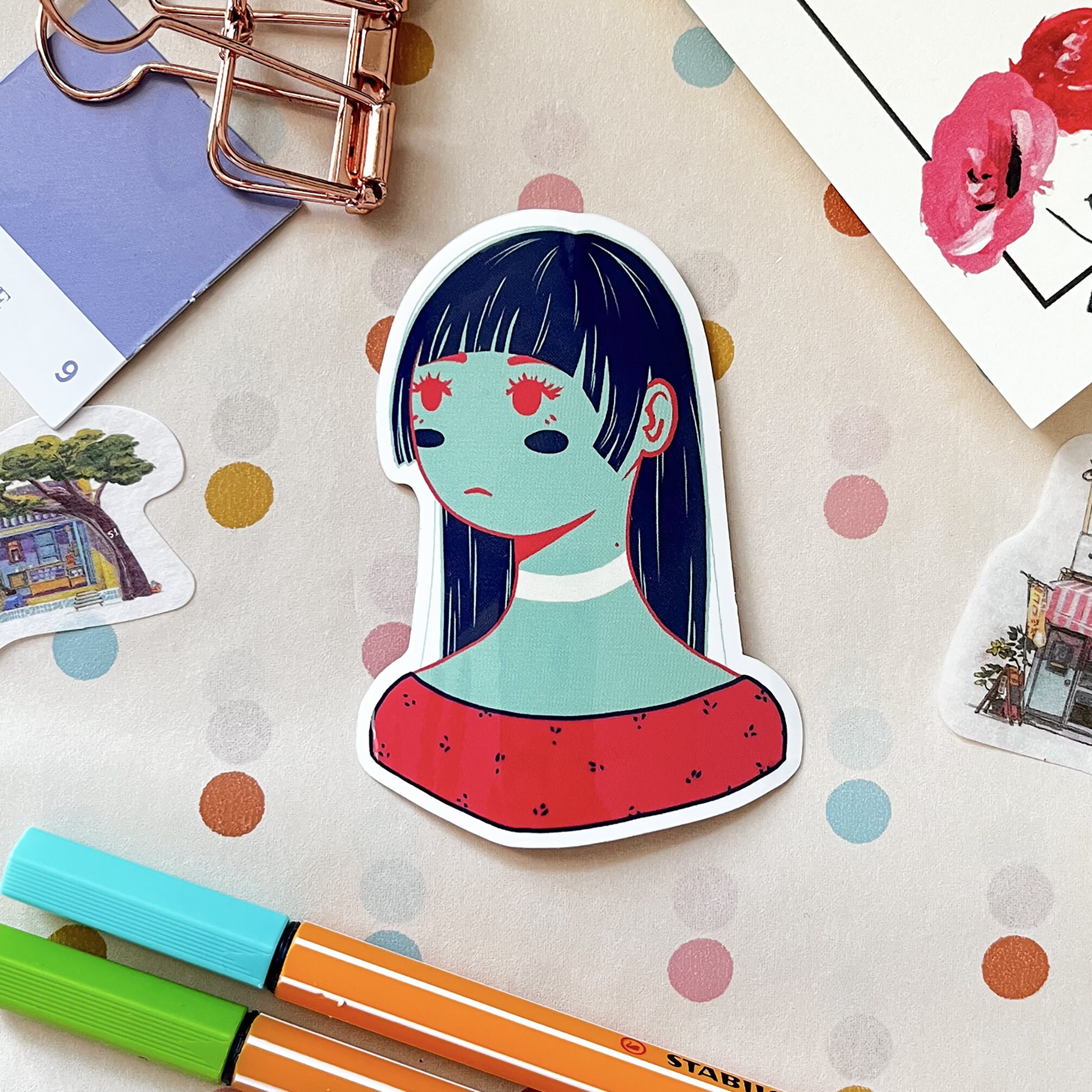 Pastel Green Girl, Die Cut Vinyl Decal, Glossy Laptop Sticker, Monster ...