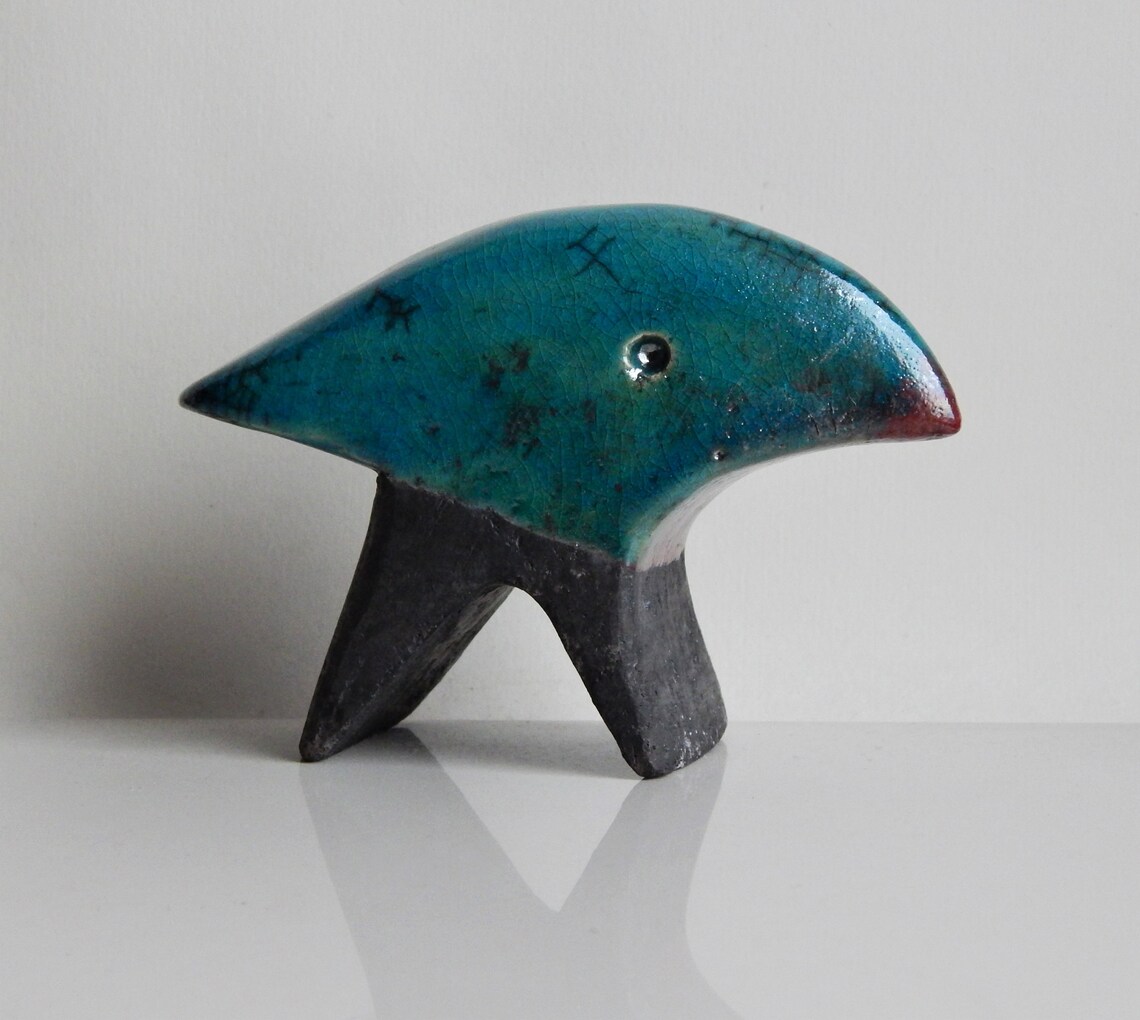 Ceramic Sculpture blue Raven Raku Ceramic | Etsy