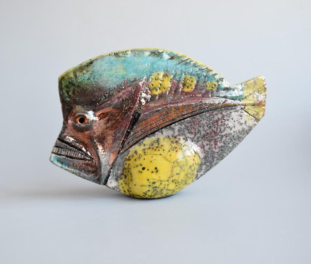 Ceramic Sculpture "ancient Fish", Pottery Raku, Clay Fish, Sculpture ...
