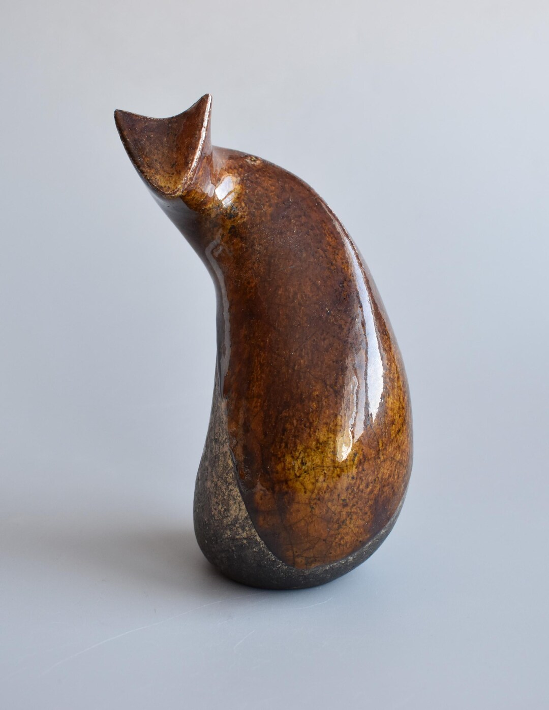 Ceramic Sculpture of a Cat,spotted Cat,ceramics of Raku,cognac,glaze ...