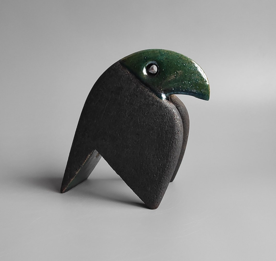 Ceramic Sculpture blue Raven Raku Ceramic - Etsy
