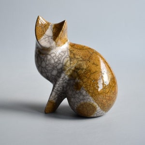 Ceramic Sculpture of a Cat,spotted Cat,ceramics of Raku,cognac,glaze ...