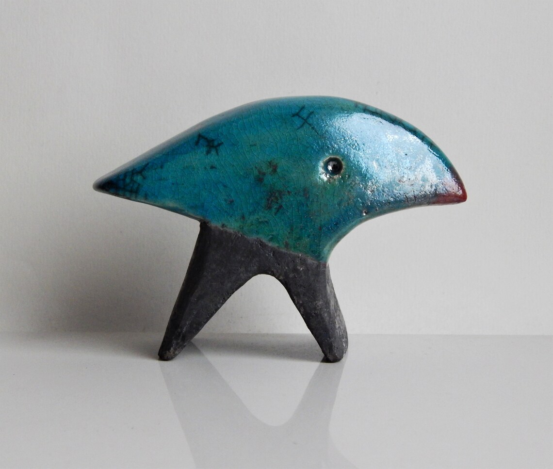 Ceramic Sculpture blue Raven Raku Ceramic - Etsy
