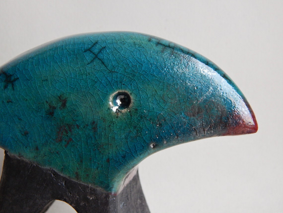Ceramic Sculpture blue Raven Raku Ceramic - Etsy
