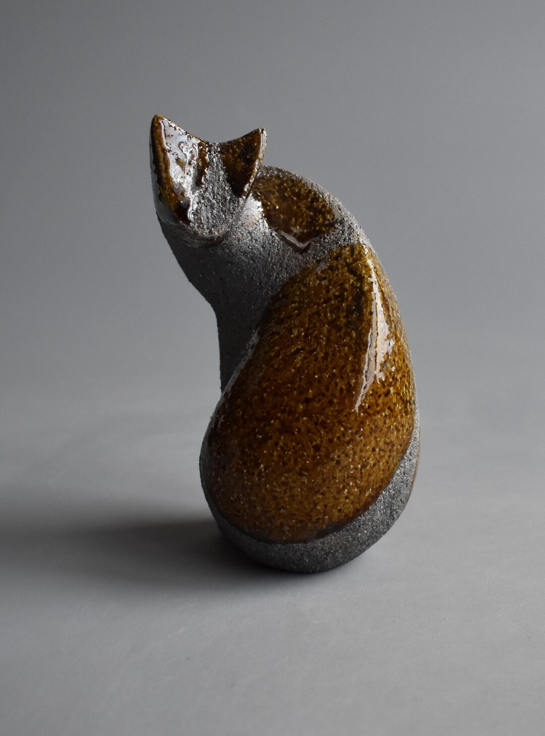 Ceramic Sculpture of a Cat,spotted Cat,ceramics of Raku,cognac,glaze ...