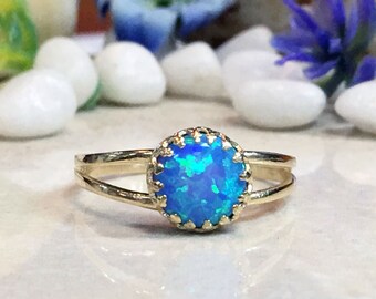 Blue Opal Ring October Birthstone Tiny ring Simple Ring | Etsy