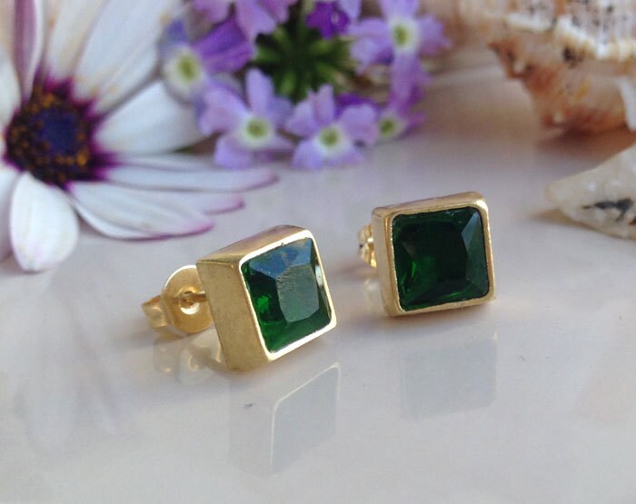 May Birthstone Jewelry Emerald Earrings Square Earrings - Etsy