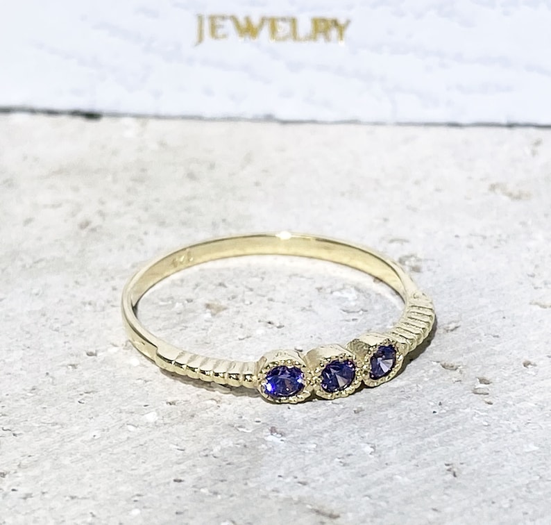 Triple Gemstone Ring Amethyst Ring Stacking Ring Tiny - Etsy