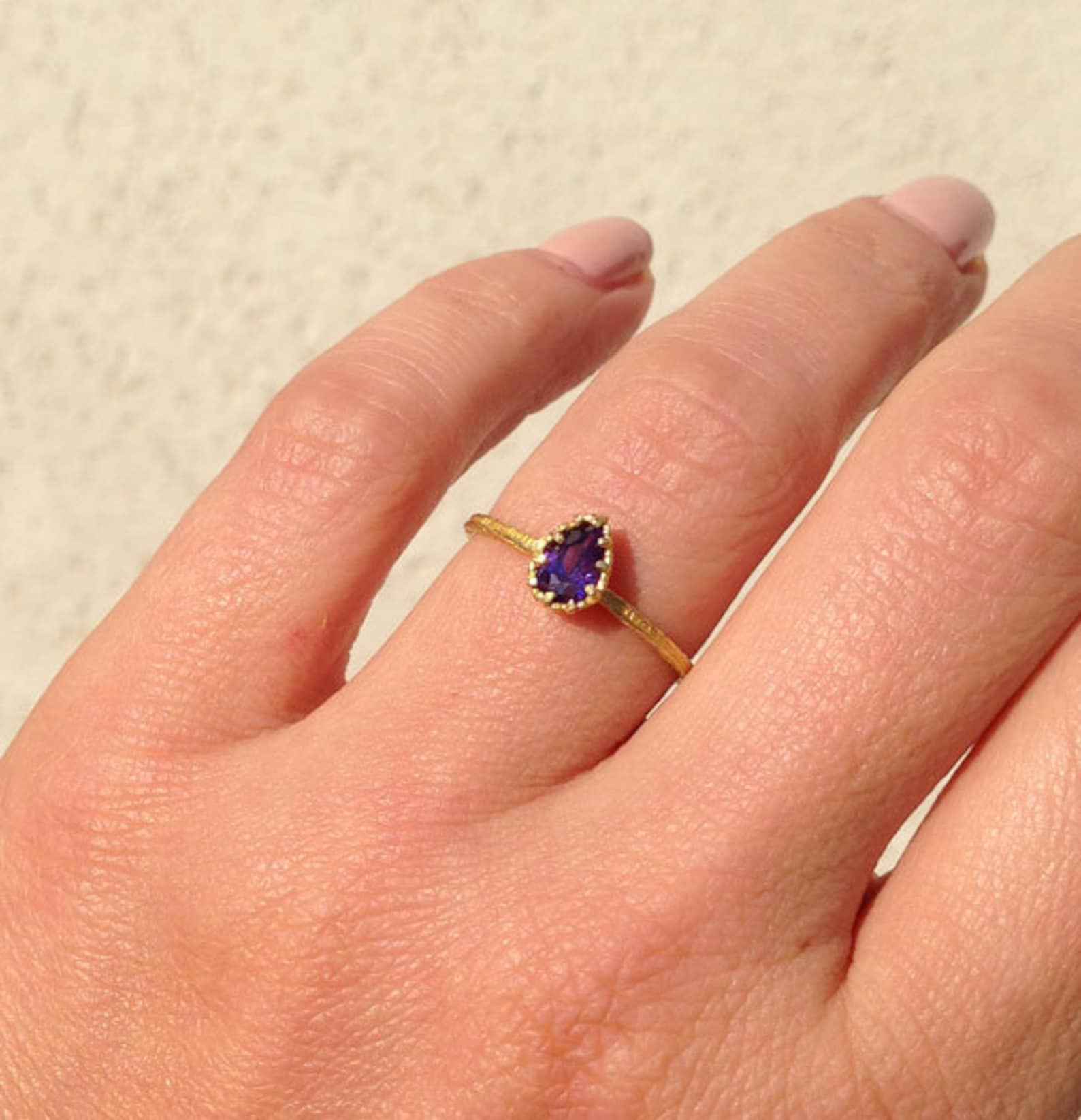 Purple Amethyst Ring Teardrop Ring Gemstone Ring | Etsy