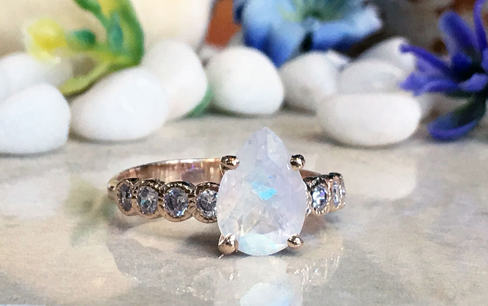 Rainbow Moonstone Ring June Birthstone Statement Ring | Etsy