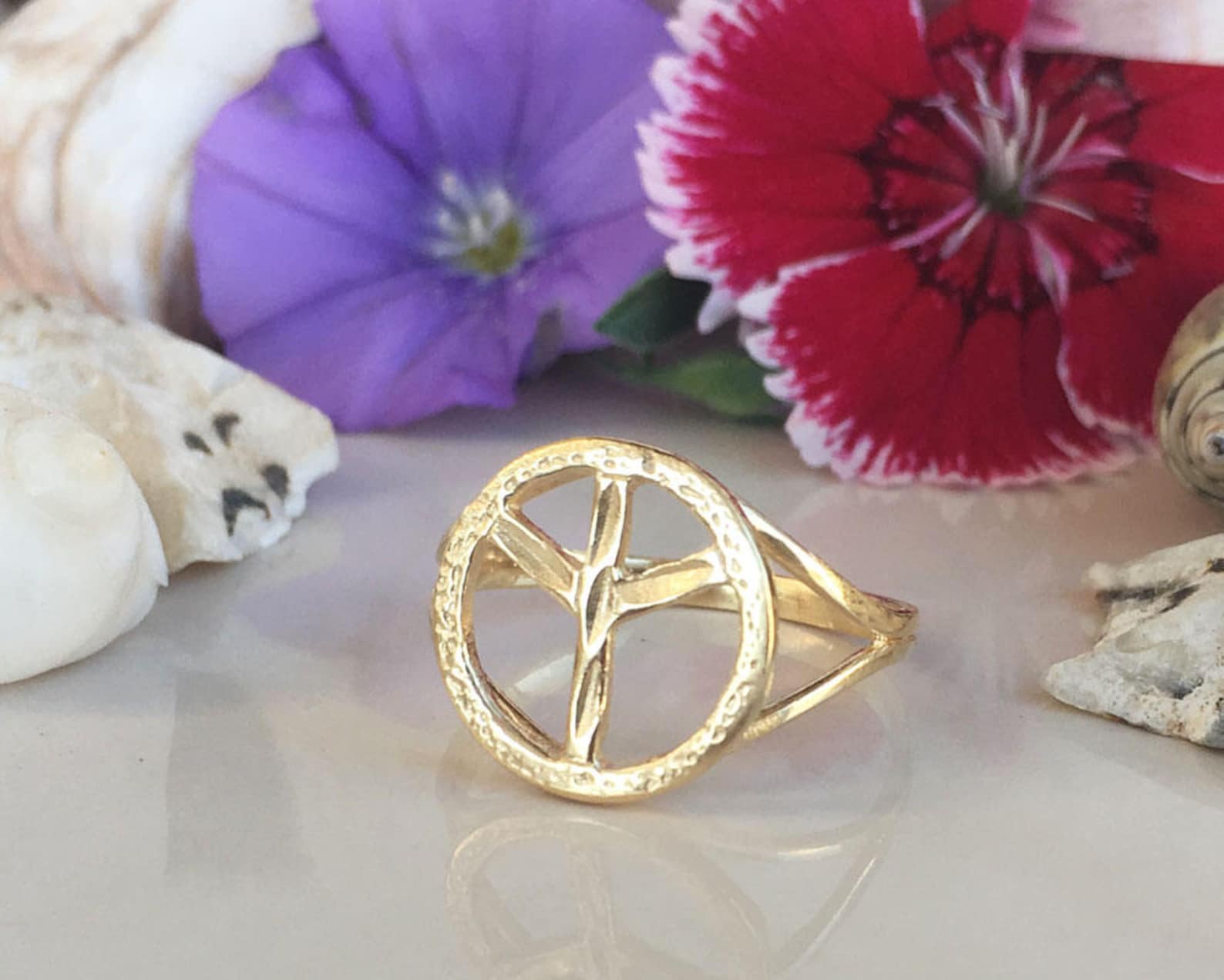 Peace Ring Gold Ring Peace Sign Jewelry Peace Symbol - Etsy