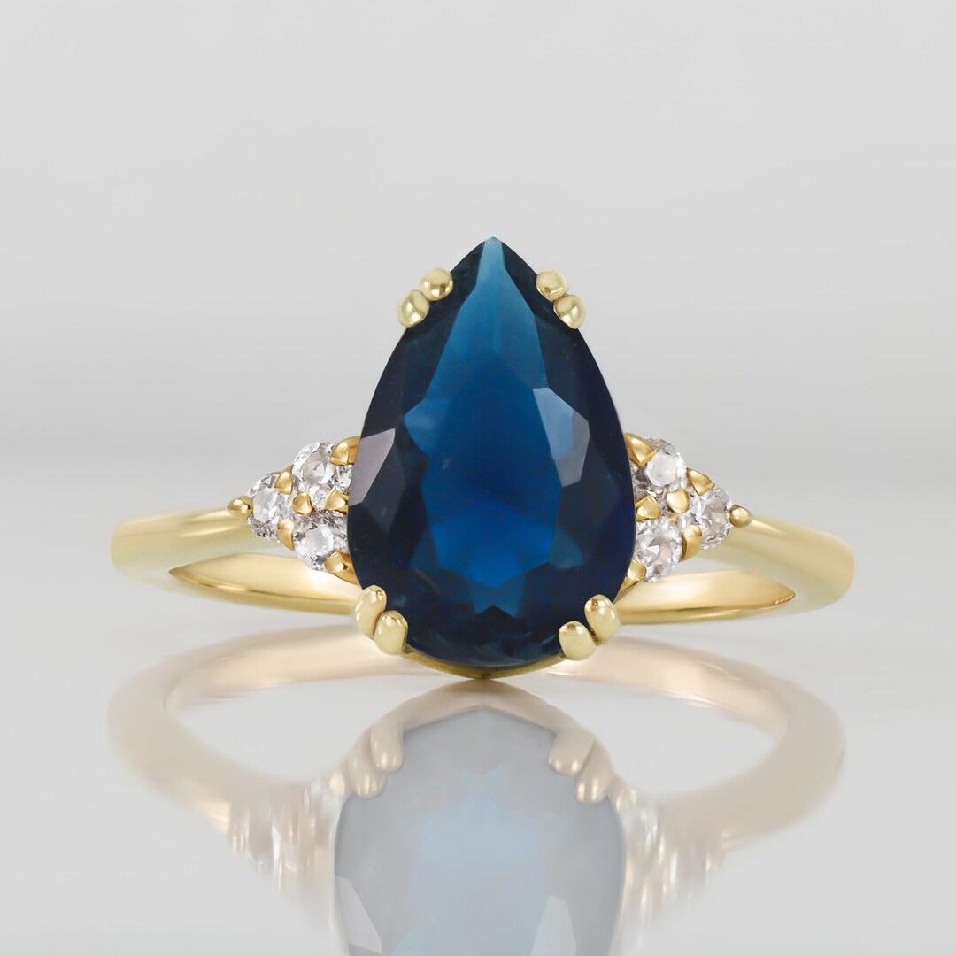 Blue Sapphire Ring – September Birthstone - Pear Gemstone Prong Set ...