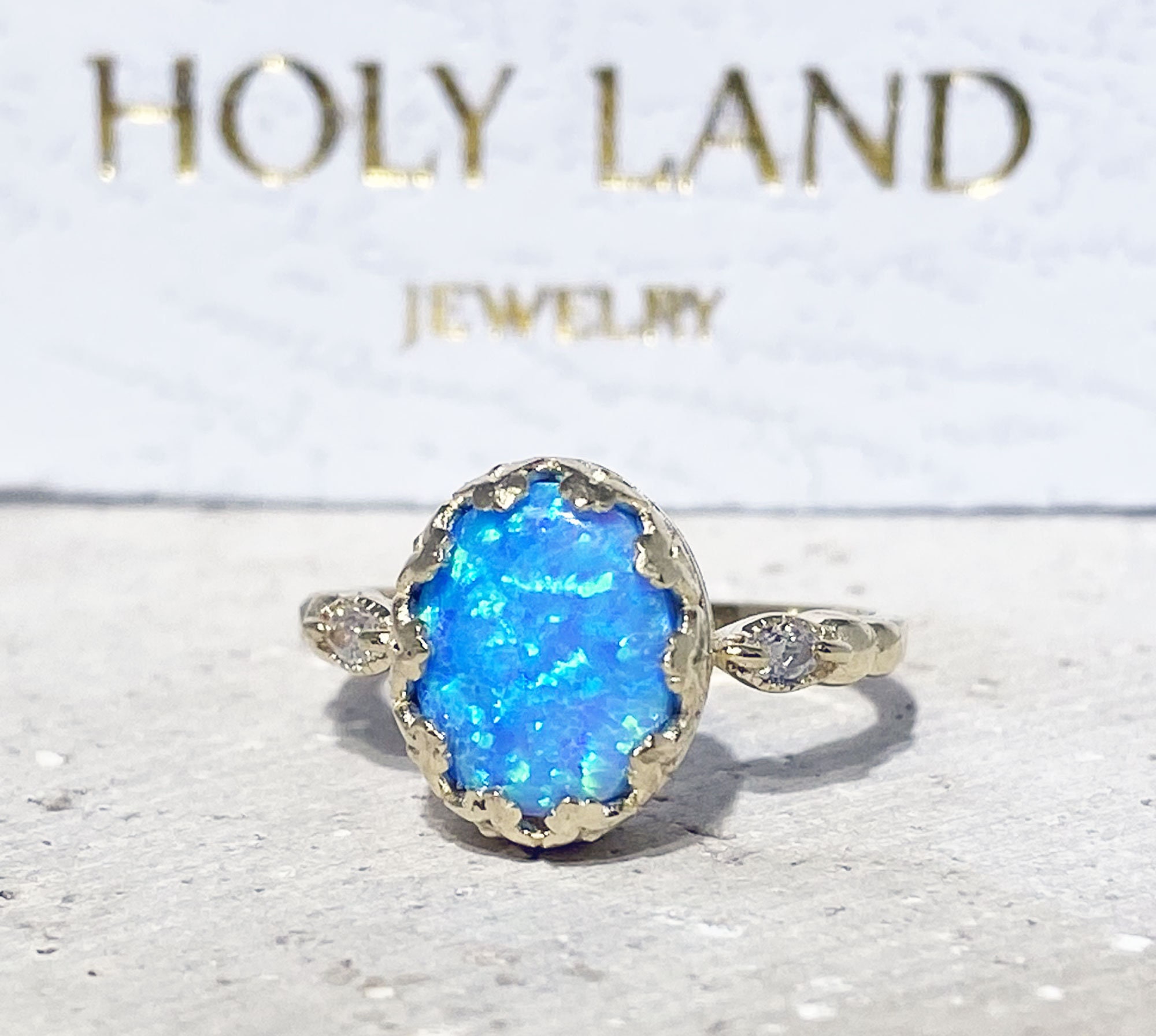 Blue Opal Ring October Birthstone Statement Ring Oval | Etsy