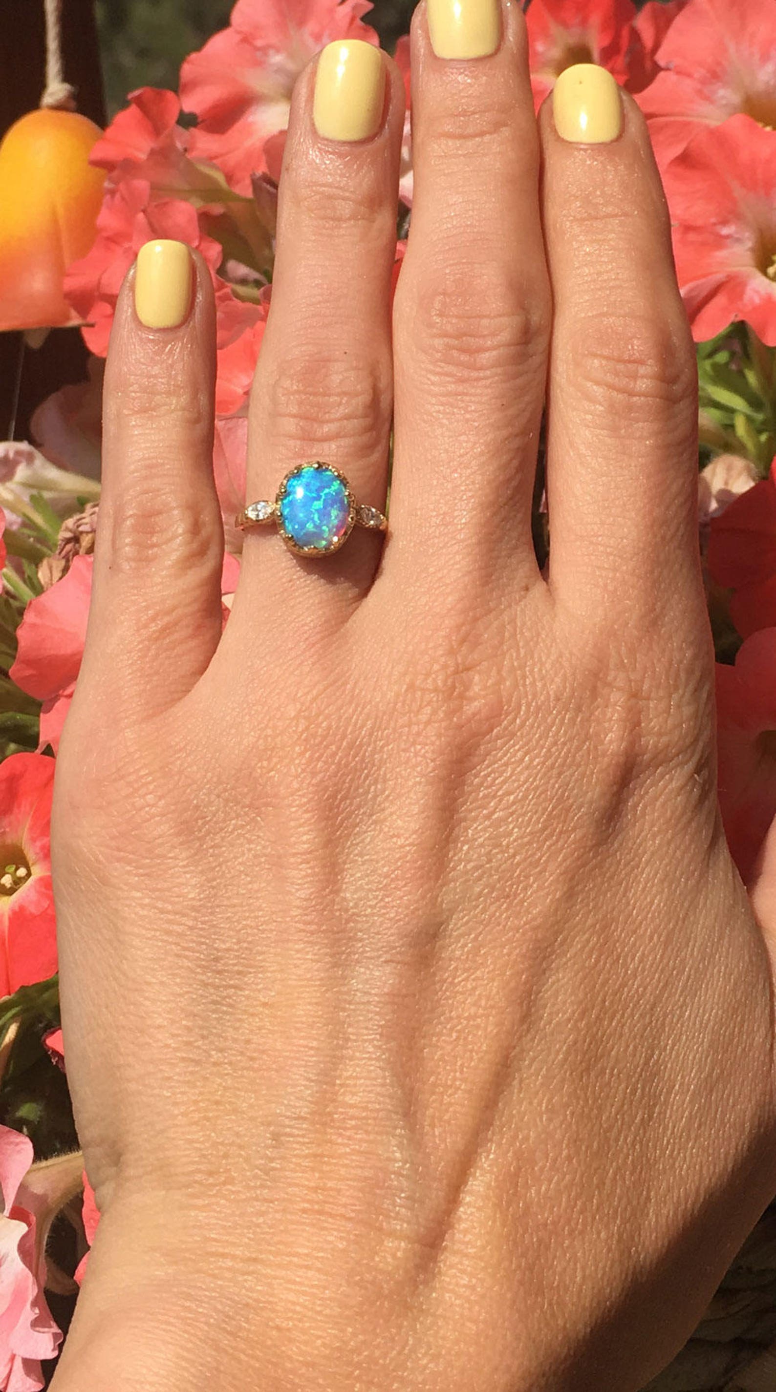 Blue Opal Ring October Birthstone Statement Ring Oval Ring Bezel Ring ...