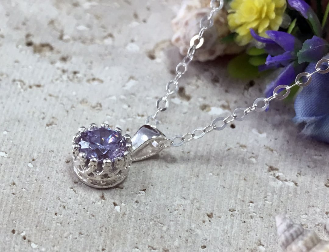 Lavender Amethyst Necklace - Round Crown Light Purple Gemstone Delicate ...