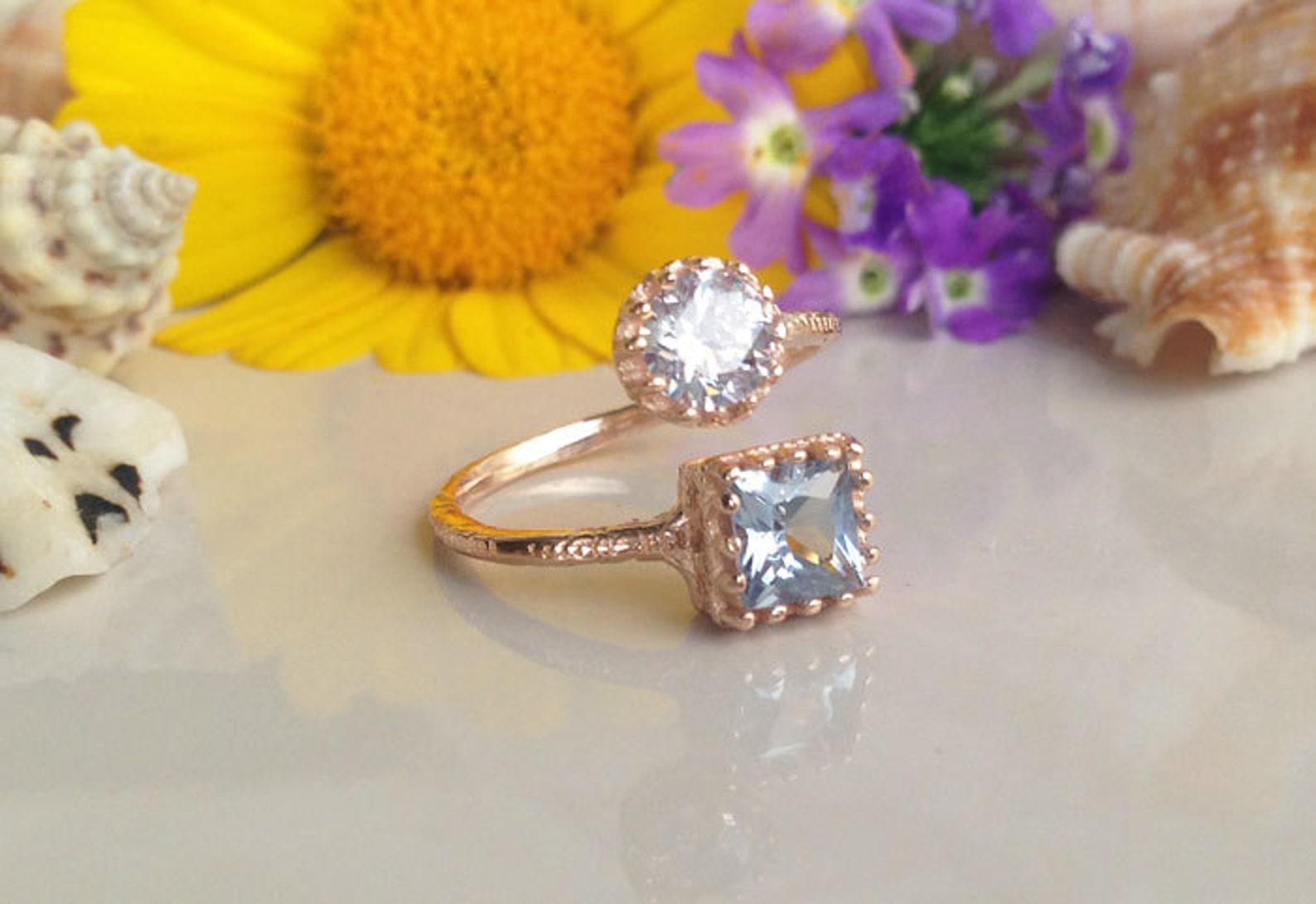 Dual Gemstone Ring Two Birthstone Ring Aquamarine Ring | Etsy