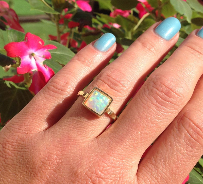 White Opal Ring Gold Ring Gemstone Ring Opal Jewelry - Etsy