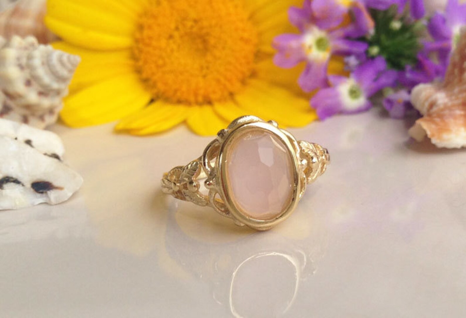Rose Quartz Ring October Ring Gold Ring Bridal Ring | Etsy