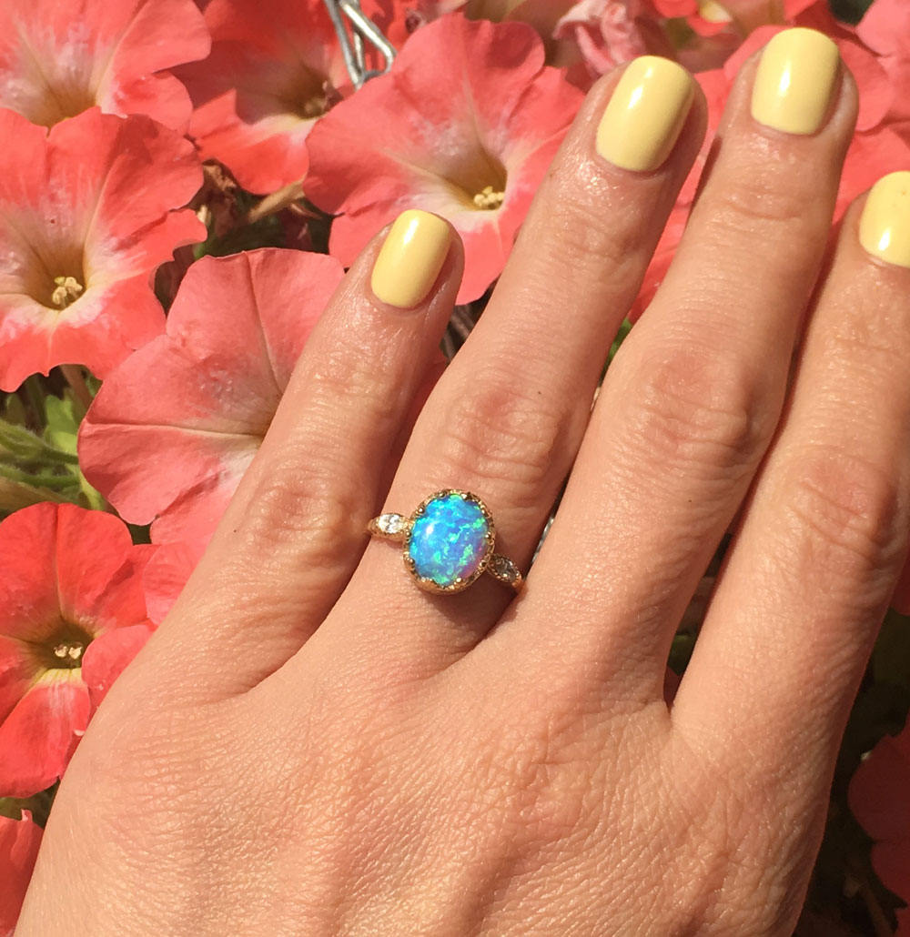 Blue Opal Ring October Birthstone Statement Ring Oval | Etsy